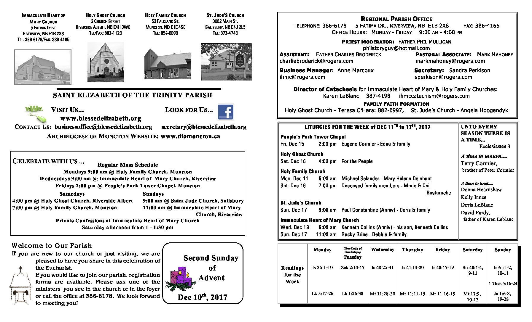 Weekly Bulletin December 10 2017 | St. Elizabeth of the Trinity